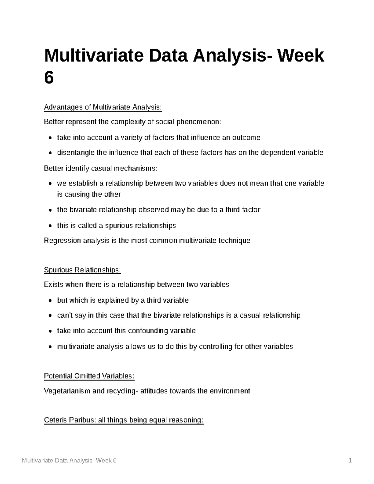 Multiariate Data Analysis- Week 6 - Multivariate Data Analysis- Week 6 Advantages of ...