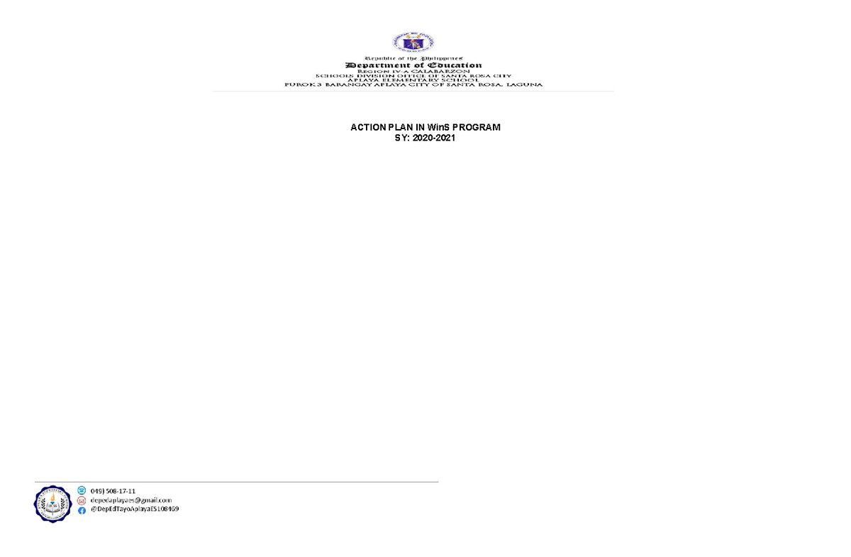 WINS Program Action Plan School Year 2020-2021 - ACTION PLAN IN WinS ...