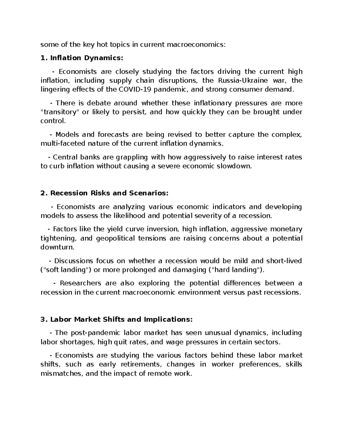 Some of the key hot topics in current macroeconomics - some of the key hot topics in current ...