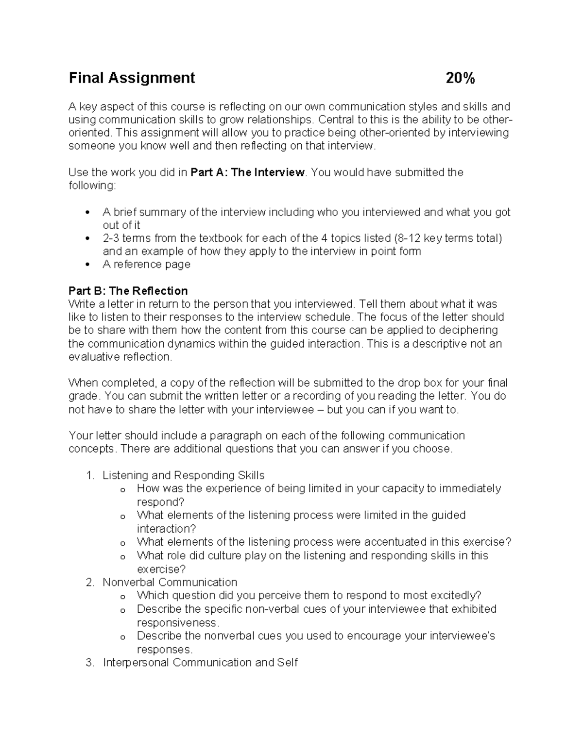 English Acadimic - Final Assignment 20% A key aspect of this course is ...
