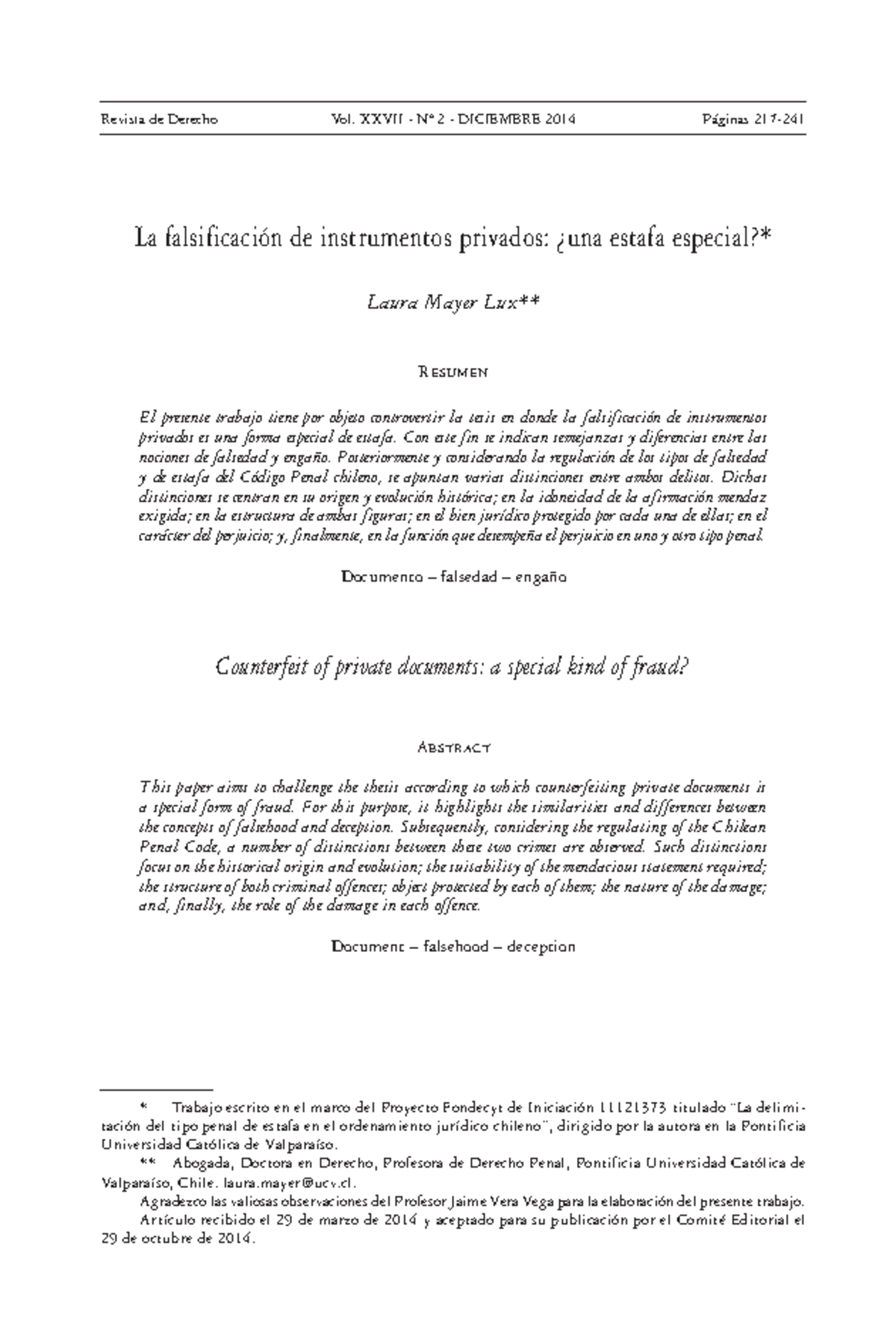 Falsificación de instrumento privado laura mayer - 2014 Revista de ...
