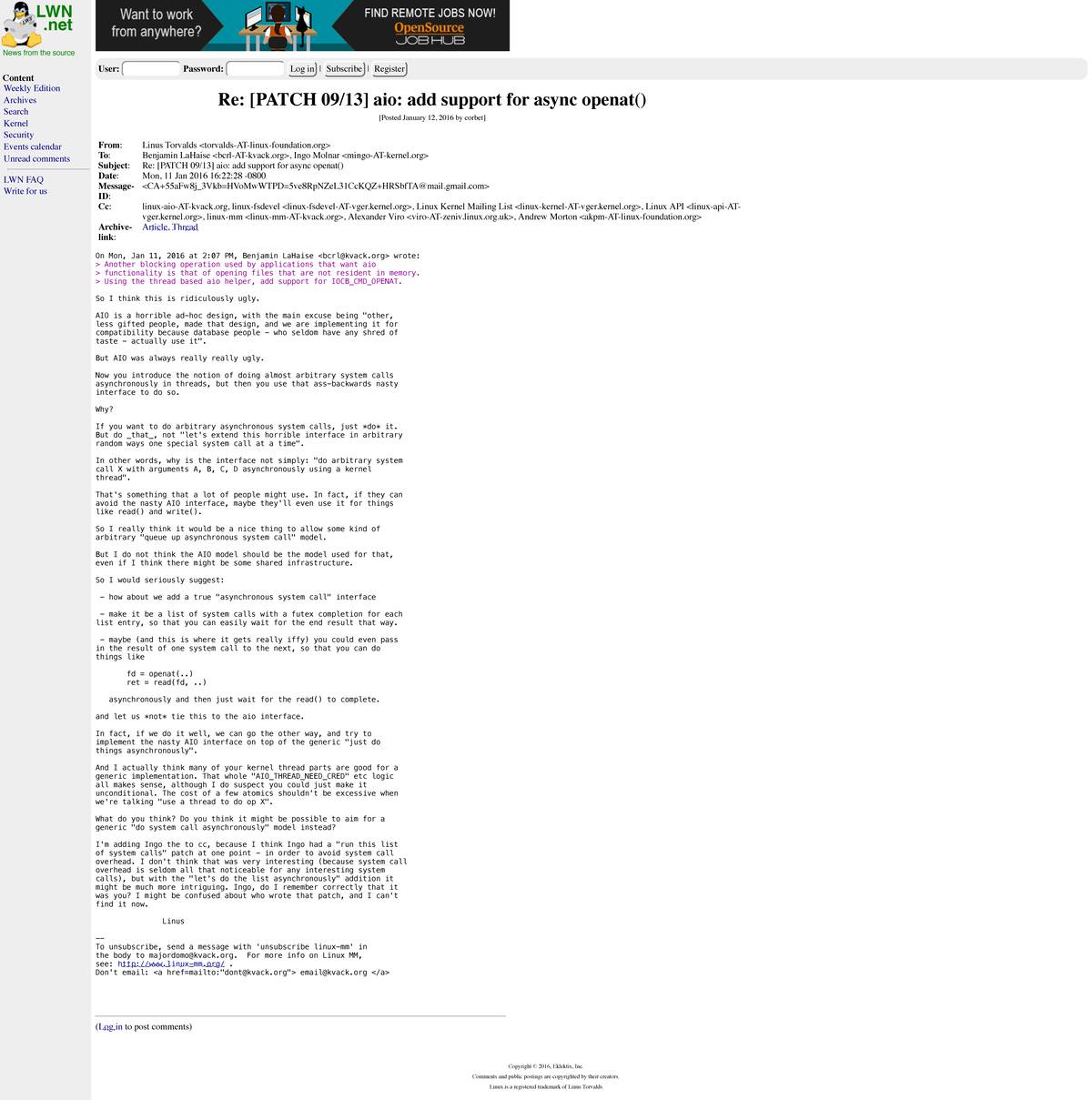 Asynchronous Io Linux Thread User Password Log In Subscribe Register Re Patch 0913