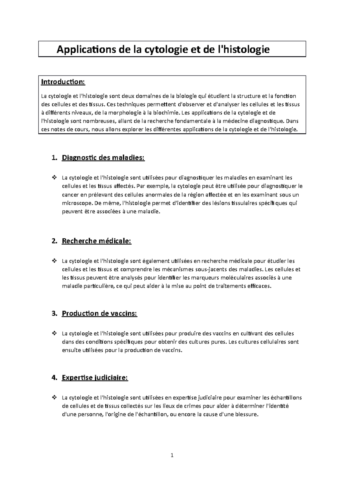 Applications de la cytologie et de l - Applications de la cytologie et ...