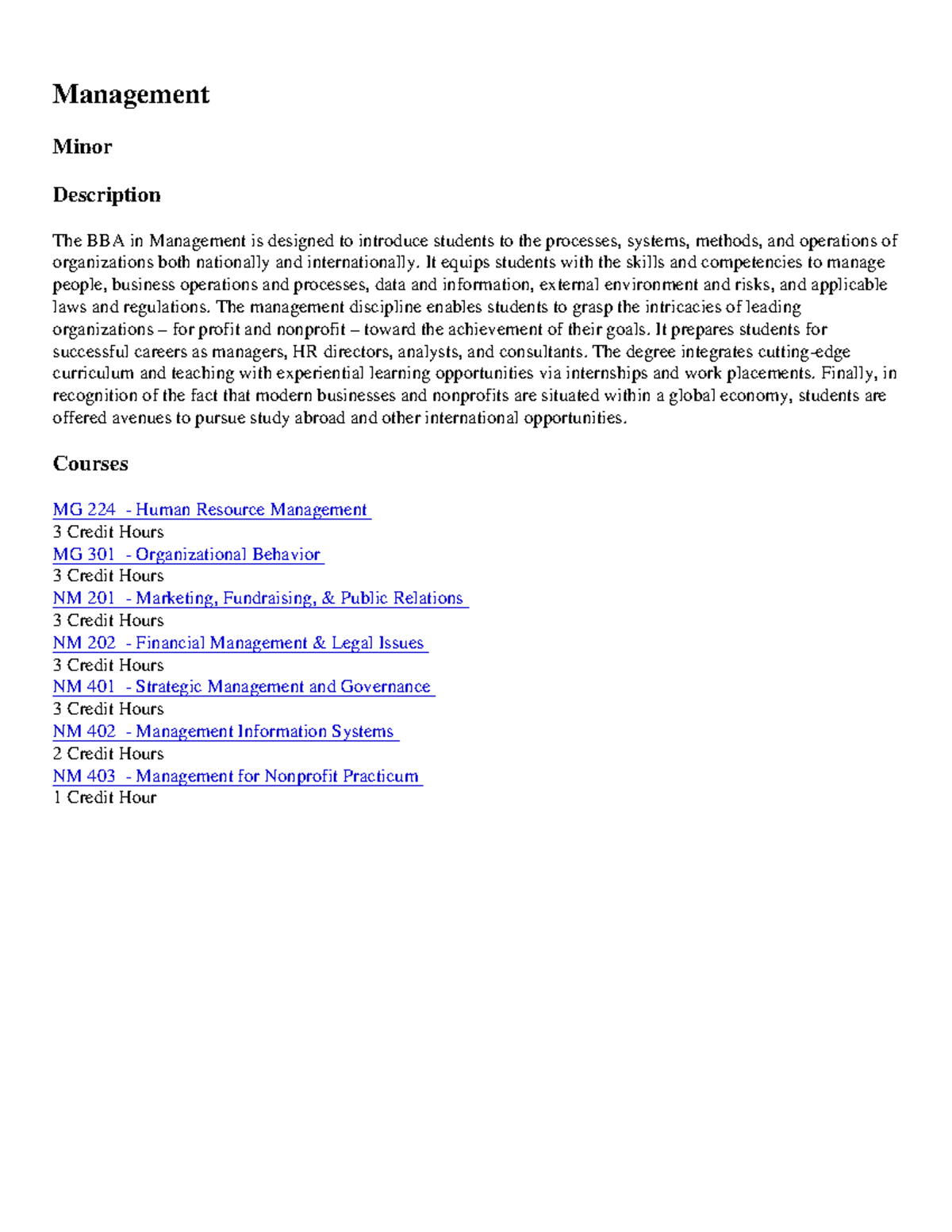 Management - study materials - Management Minor Description The BBA in ...