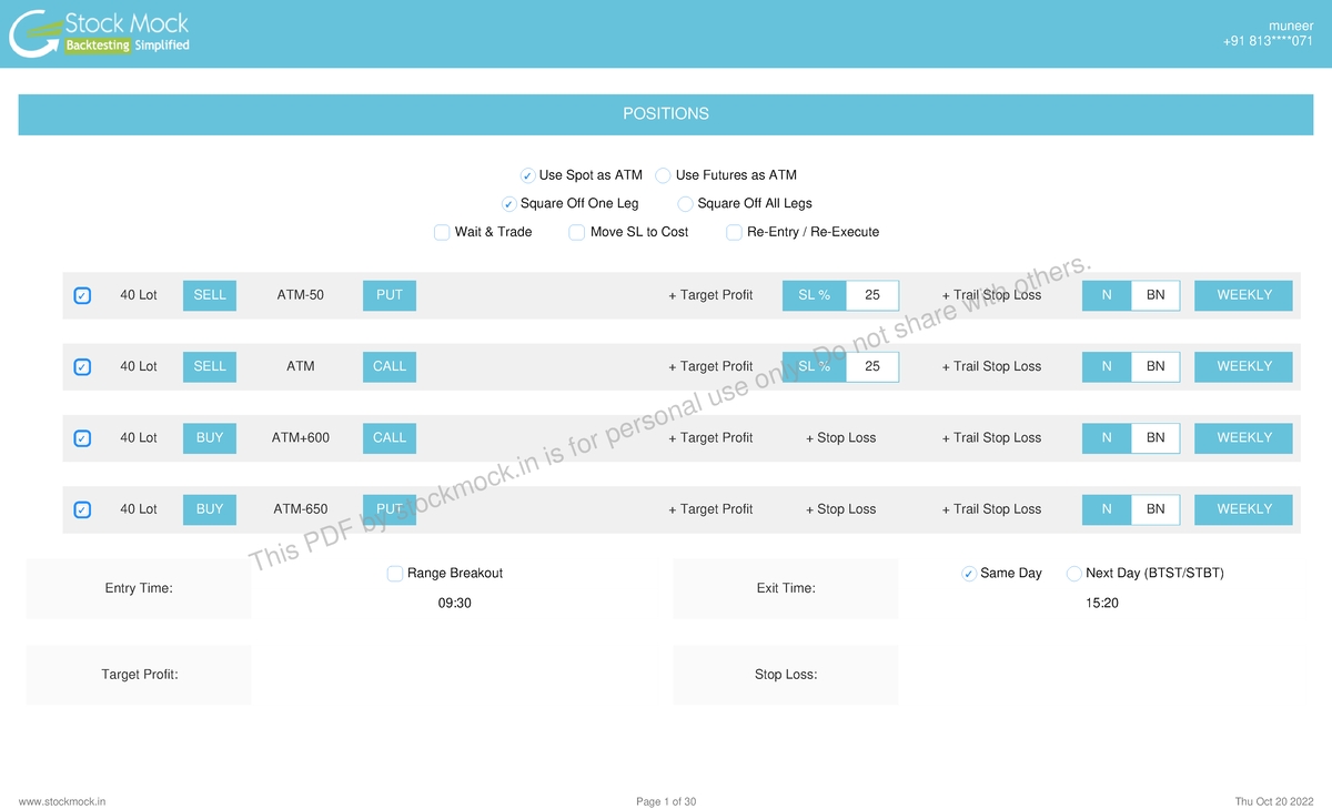 Put -50straddle Stock Mock - muneer +91 813**** POSITIONS Use Spot as ...