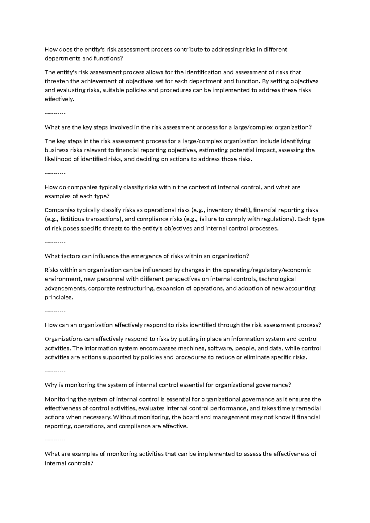 RISK - Risk - How does the entity's risk assessment process contribute ...