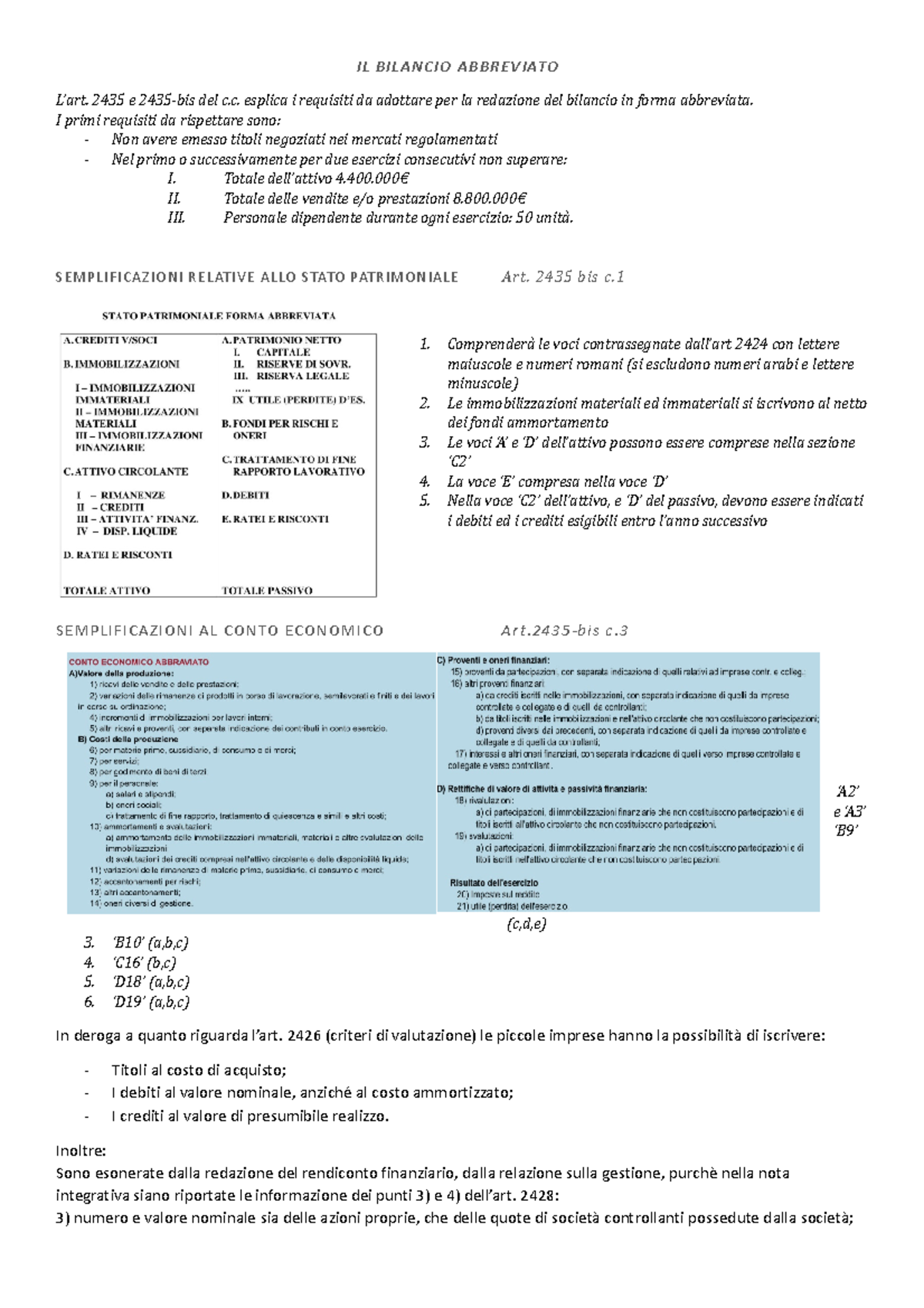 Eco aziendale 2 - IL BILANCIO ABBREVIATO L’art. 2435 e 2435-bis del c ...