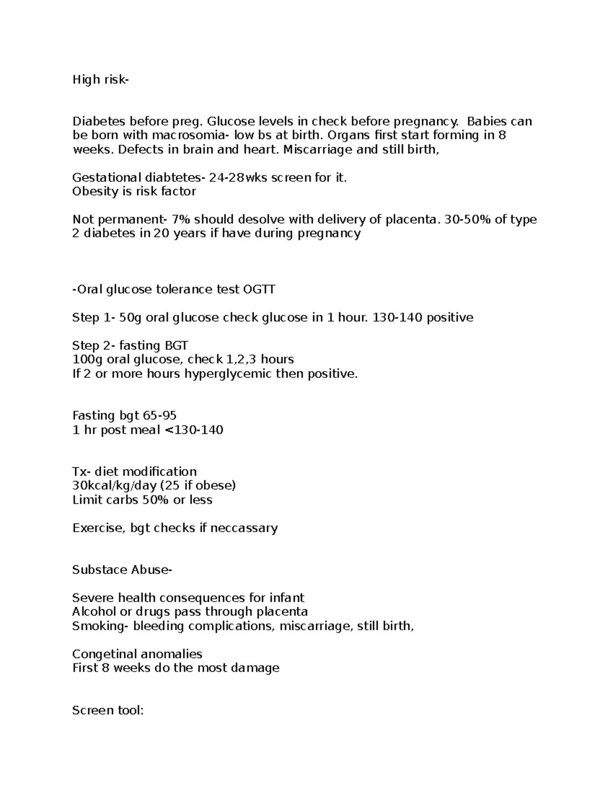 High risk PREG - ati template - High risk- Diabetes before preg ...