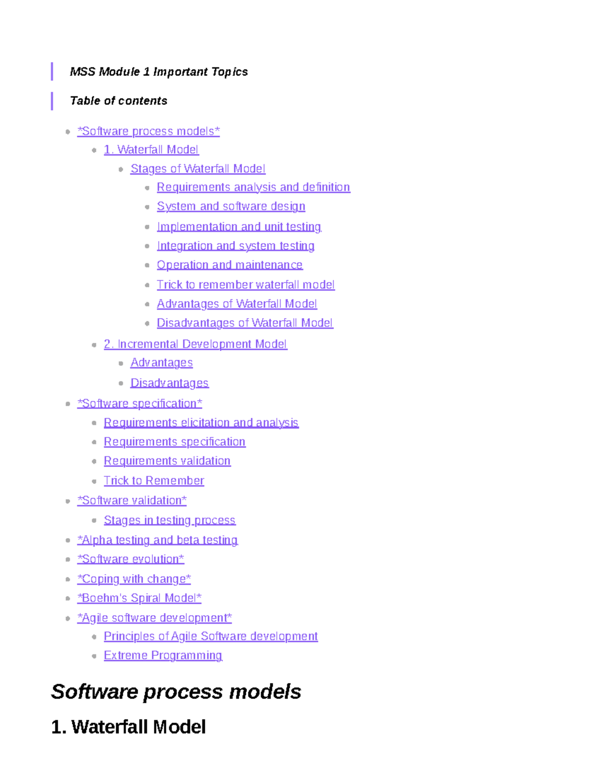 MSS Module 1 Important Topics - MSS Module 1 Important Topics Table of contents Software process ...