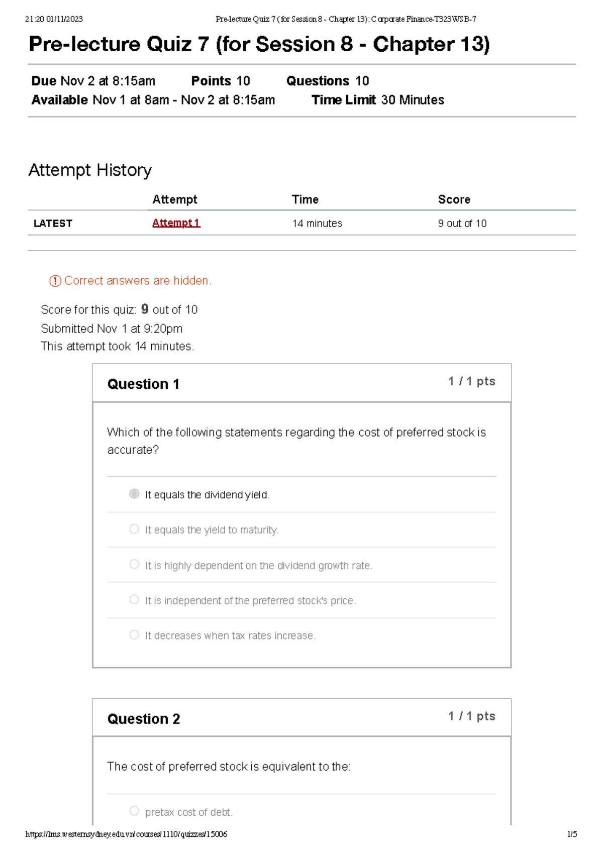 Pre-lecture-Quiz-7-for-Session-8-Chapter-13 -Corporate-Finance-T323WSB-7 - Pre-lecture Quiz 7 ...