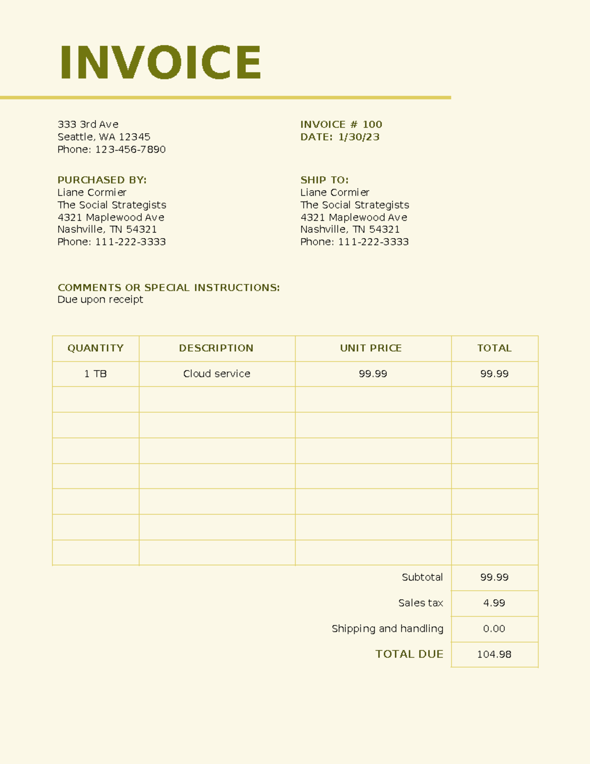Document - yhuhhhhhhhh - INVOICE 333 3rd Ave Seattle, WA 12345 Phone ...
