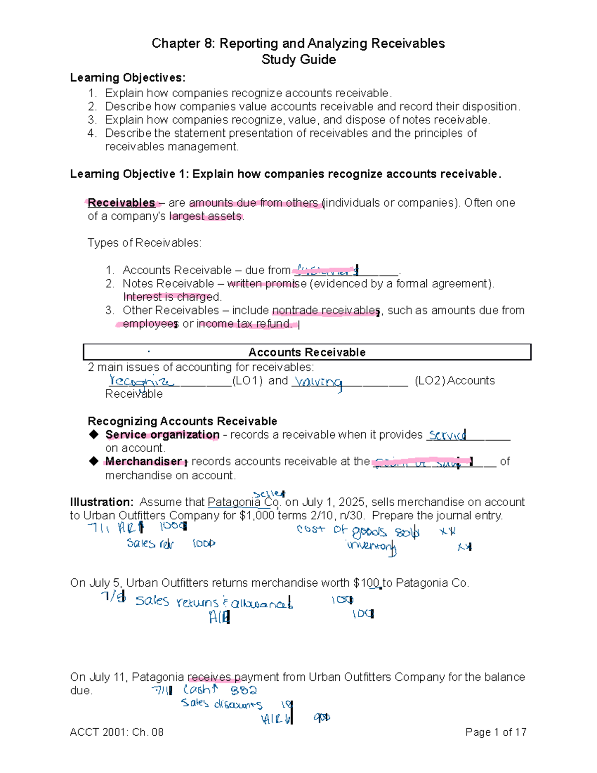 10e Chapter 8 Study Guide - Study Guide Learning Objectives: 1. Explain ...