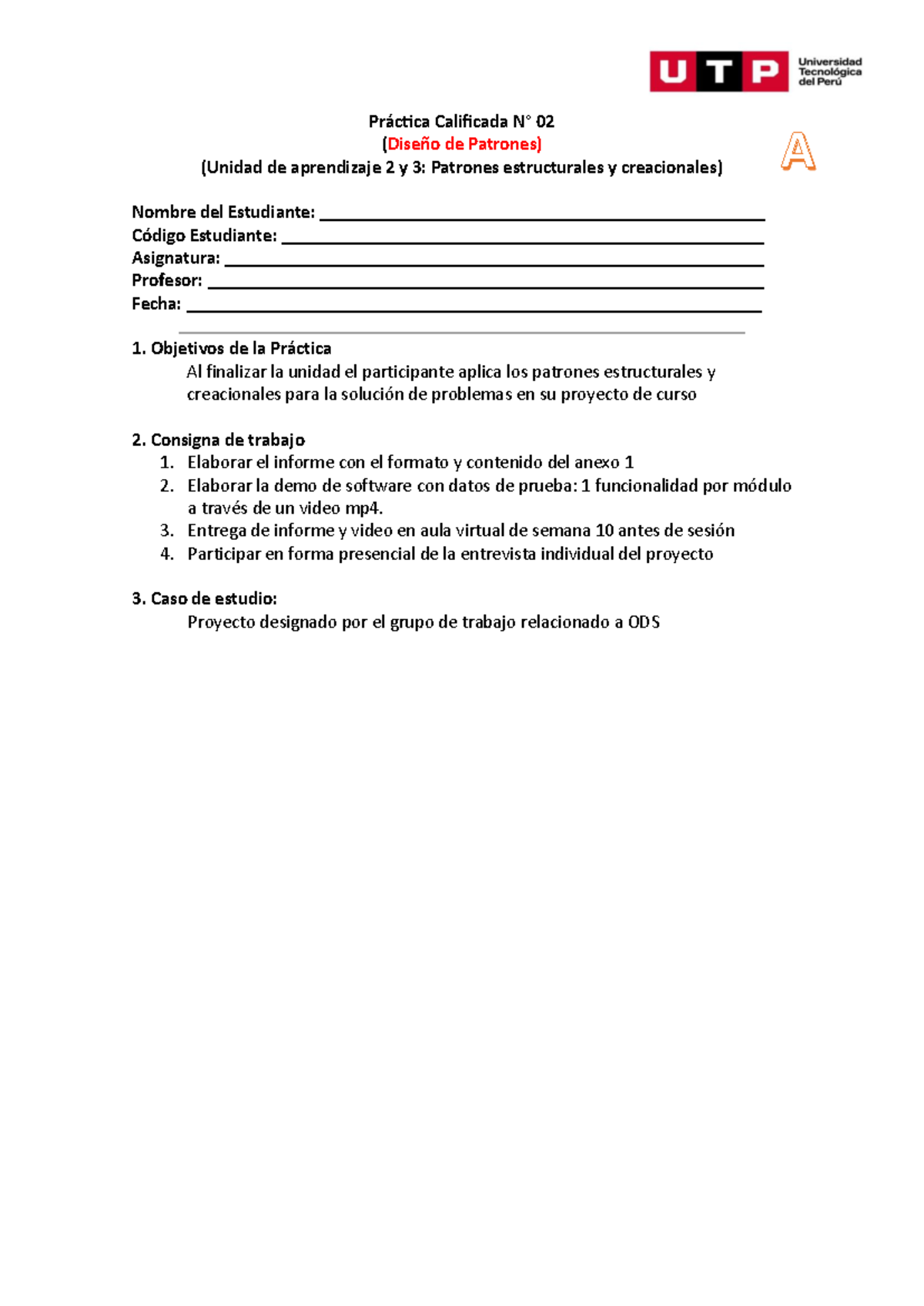 S10 s1s2 - PC-2-DPA - asasdasd - Práctica Calificada N° 02 (Diseño de ...