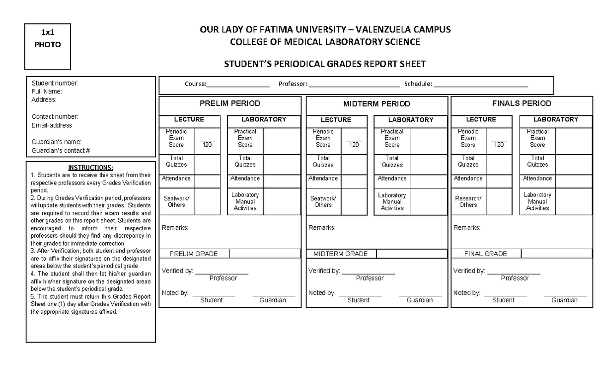Student's Periodical Grades Report Sheet - OUR LADY OF FATIMA ...