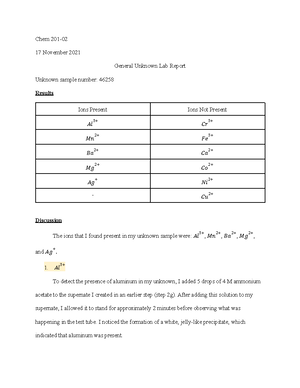 Lab report #7: chemical kinetics - Chem 201, Experiment 7 Chemical ...