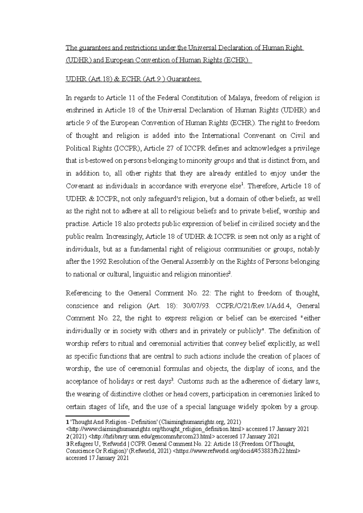 The guarantees and restrictions under the Universal Declaration of ...