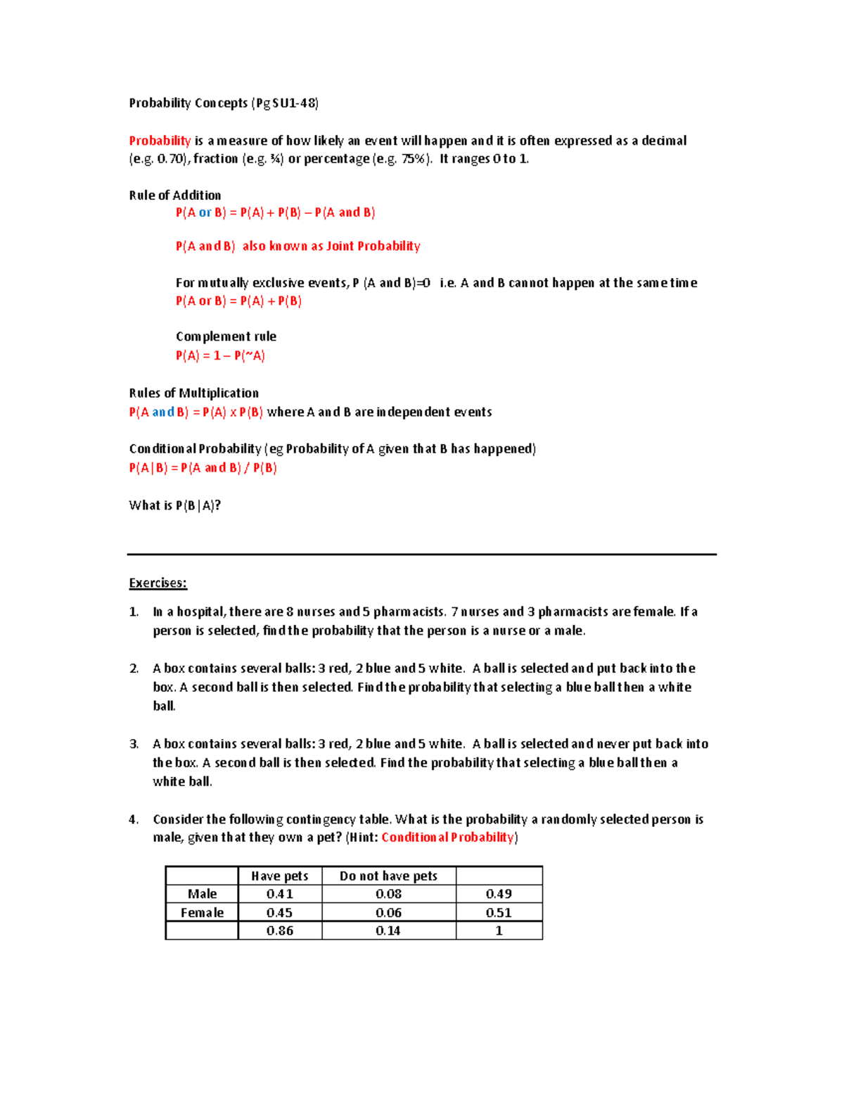 Seminar 1 Probability Notes - Probability Concepts (Pg SU1-48 ...