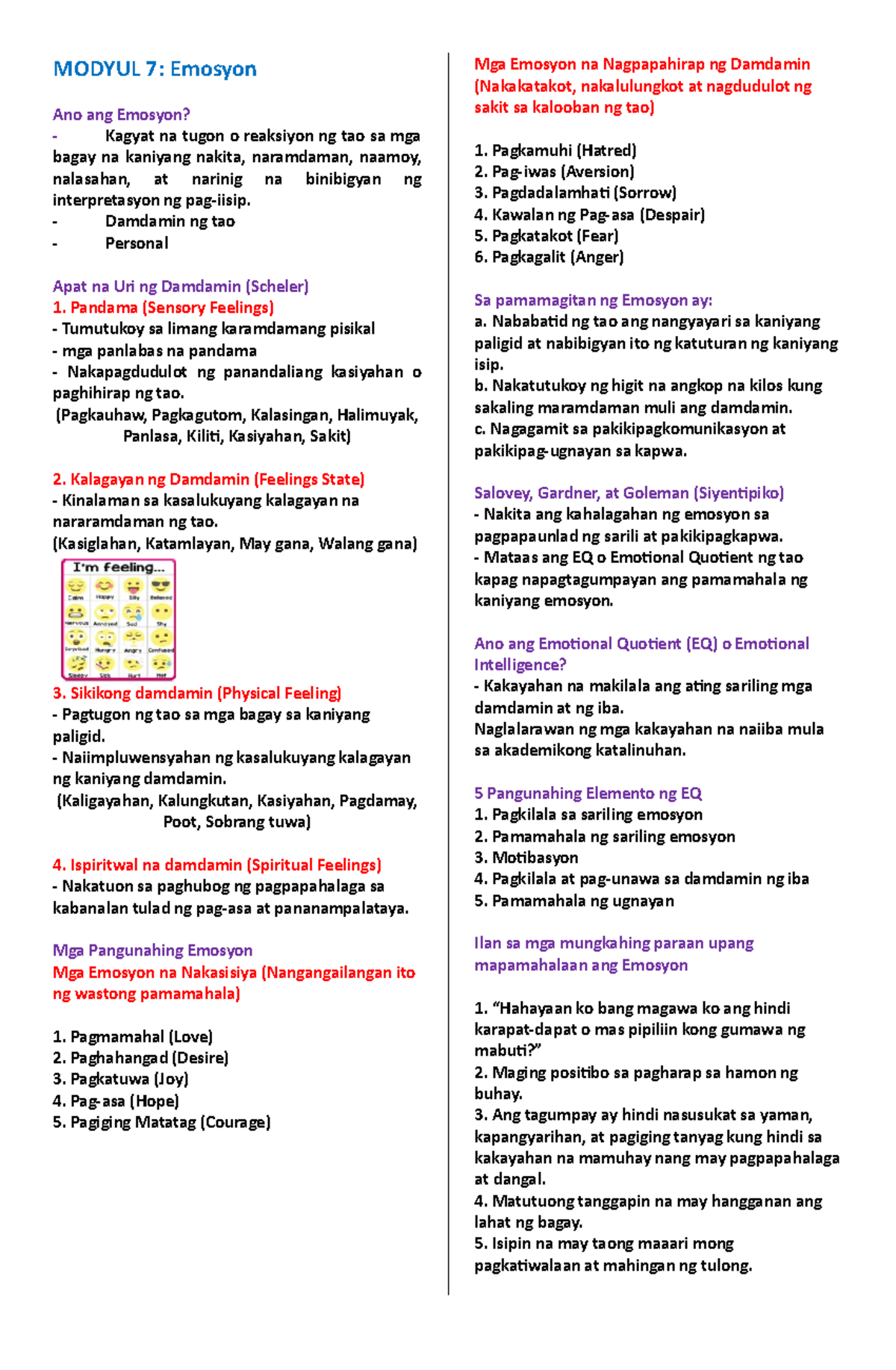 Modyul 7 Emosyon - Values and emotions - MODYUL 7: Emosyon Ano ang ...