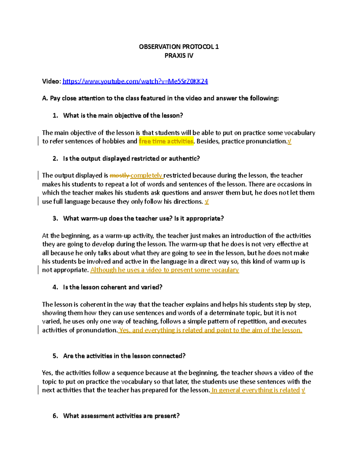 Observation Protocol 2 Cristian Asmaza Praìctica IV - Ingles 1 - Udenar ...