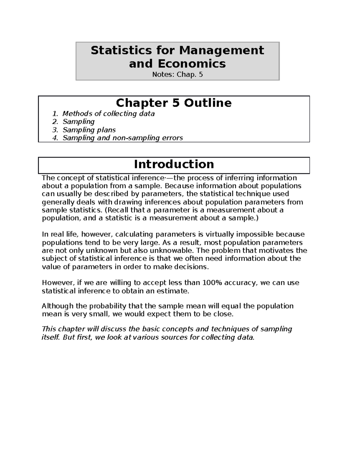 Chap. 5 - Statistics for Management and Economics - Statistics for ...