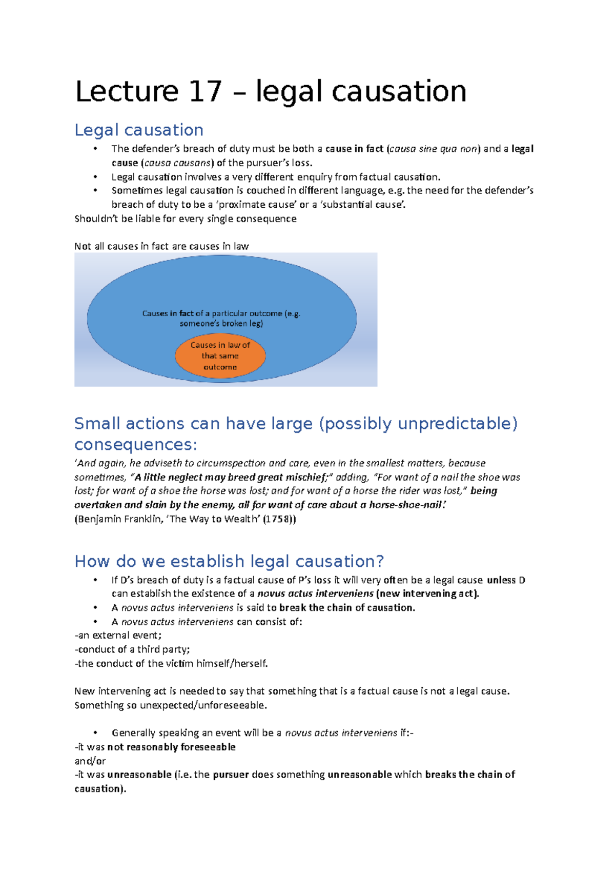 Lecture 17 – legal causation - Lecture 17 – legal causation Legal ...