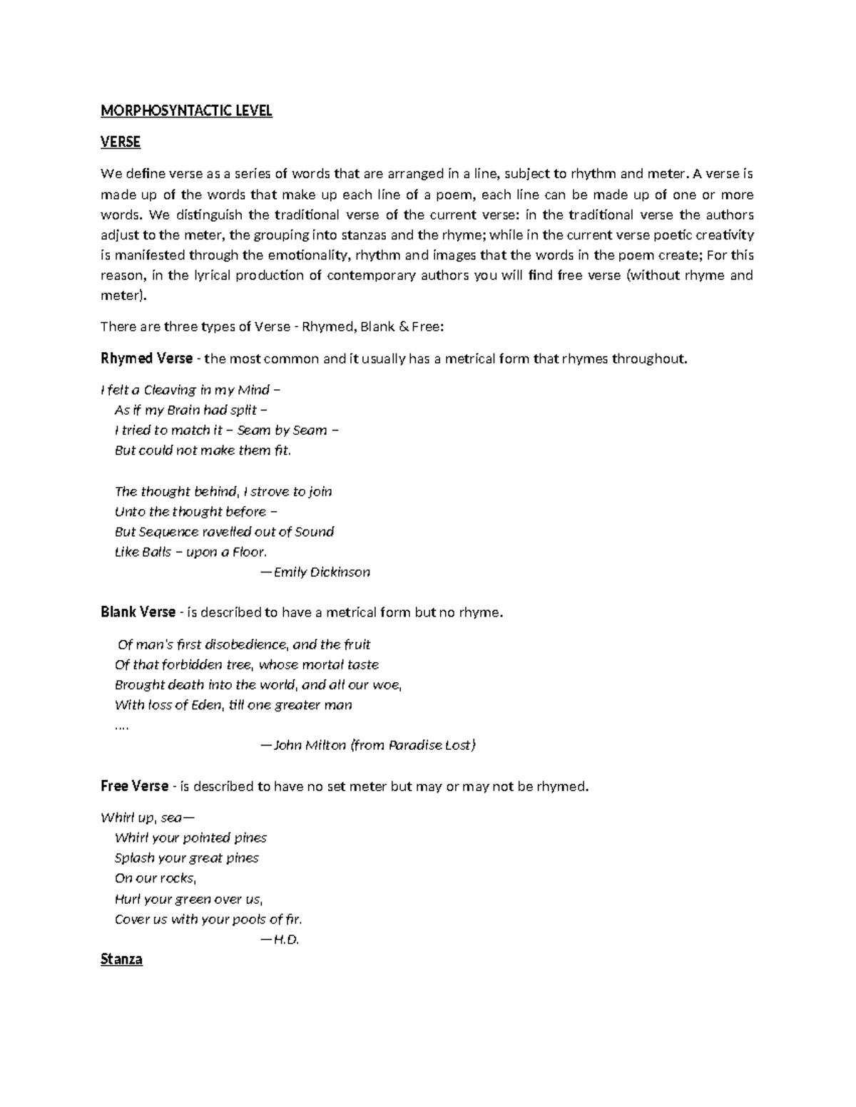 Poetry Structure - MORPHOSYNTACTIC LEVEL VERSE We define verse as a ...
