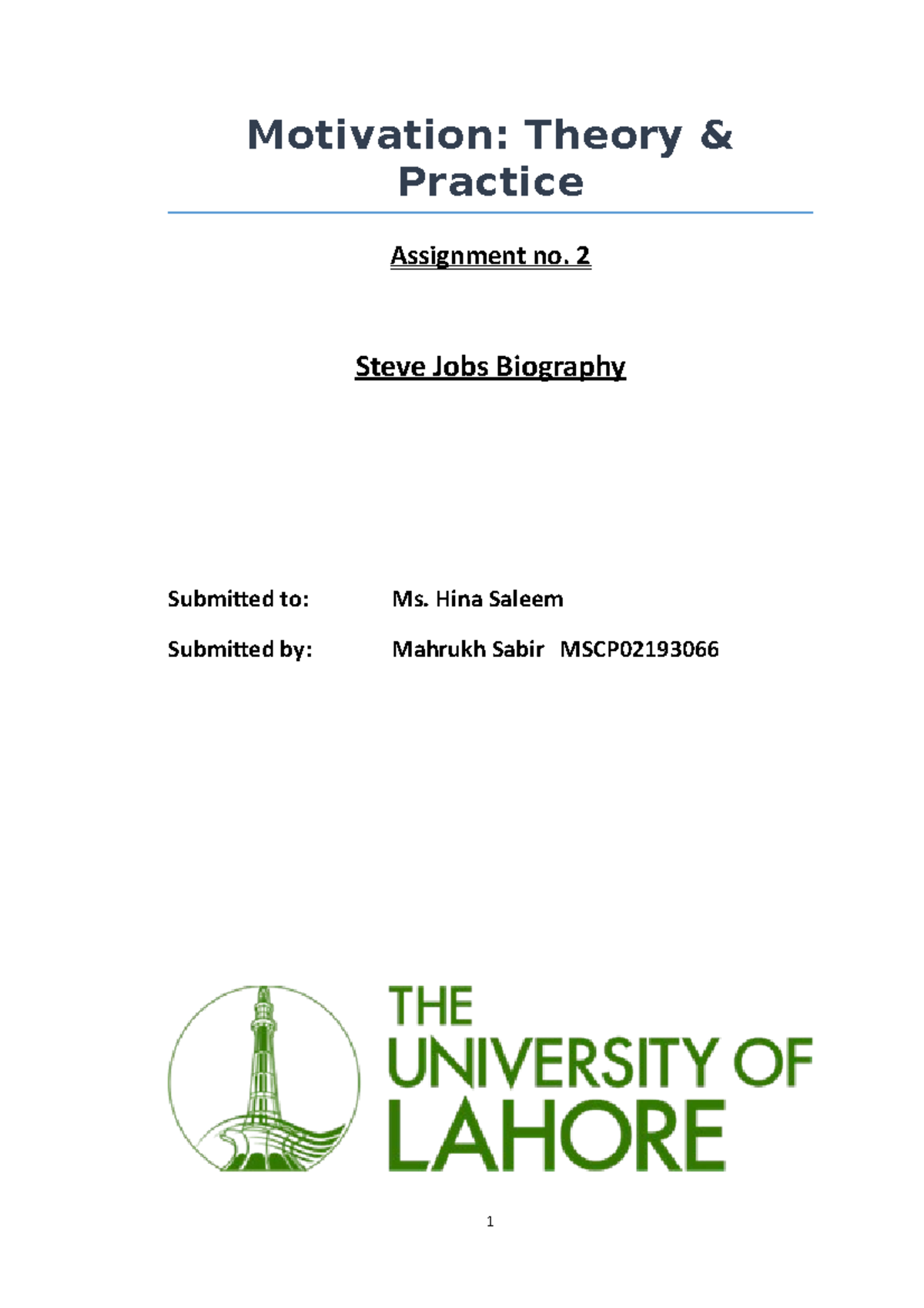 Steve Jobs biography - Motivation: Theory & Practice Assignment no. 2 ...