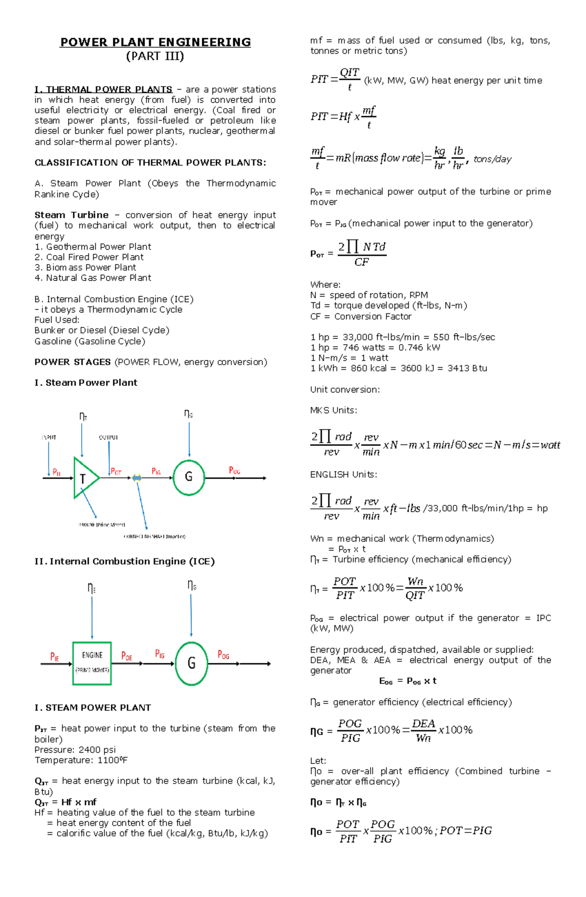 Power Plant Engineering - POWER PLANT ENGINEERING (PART III) I. THERMAL ...