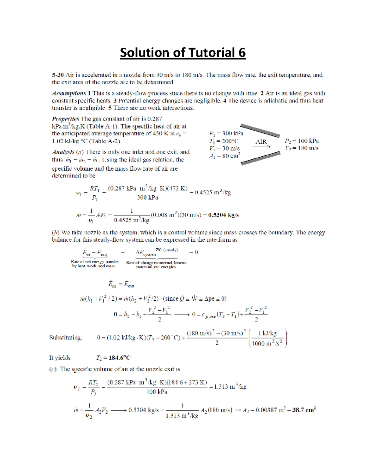 Tutorial 6 Engineering Thermodynamics - Solution of Tutorial - Studocu