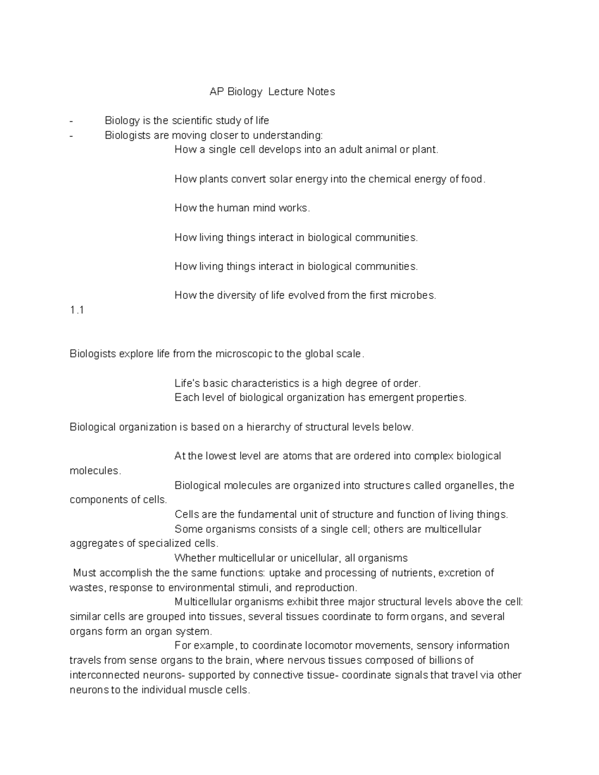 AP Biology Notes - AP Biology Lecture Notes - Biology is the scientific ...