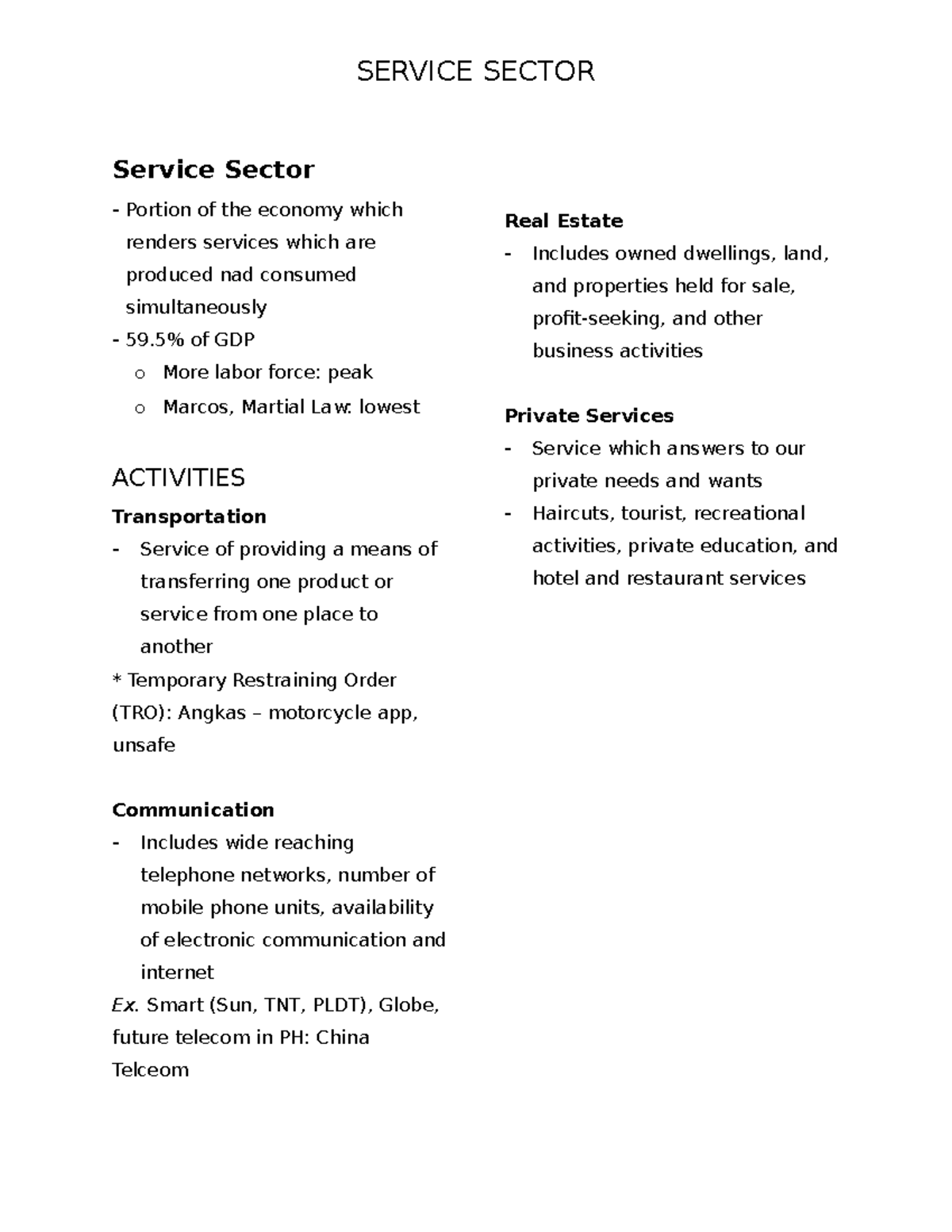 Service Sector - SERVICE SECTOR Service Sector Portion of the economy ...