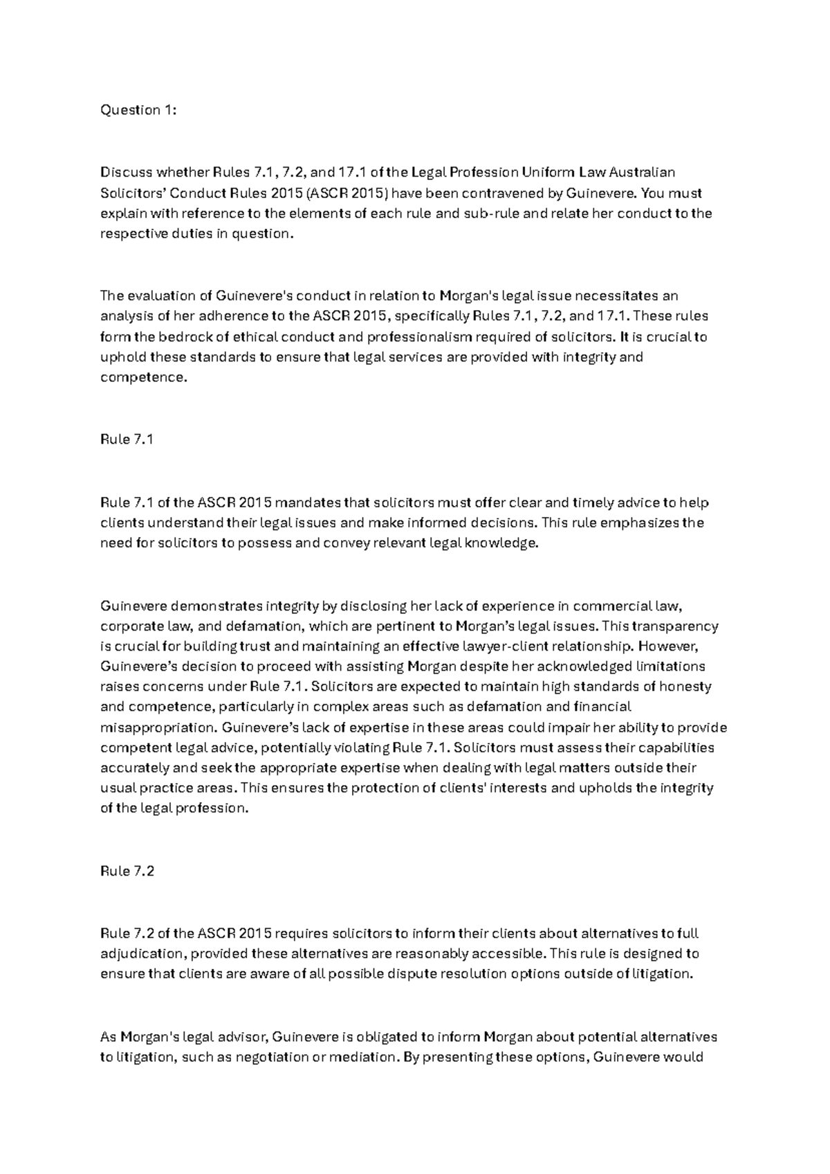 Assignment - Question 1: Discuss whether Rules 7, 7, and 17 of the ...