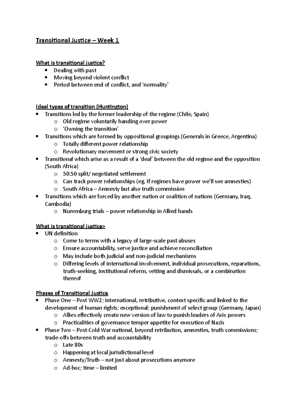 Transitional Justice Wk 1 - Transitional Justice – Week 1 What is ...