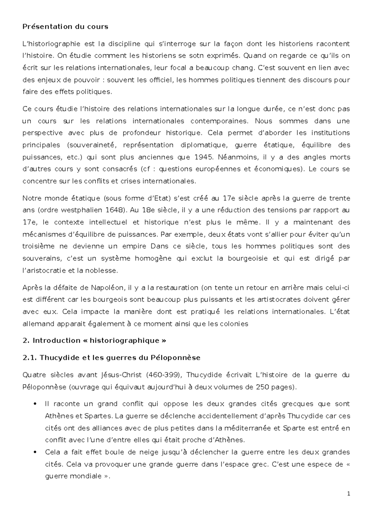 Synthese - Résumé Histoire des relations internationales contemporaines - Présentation du cours ...