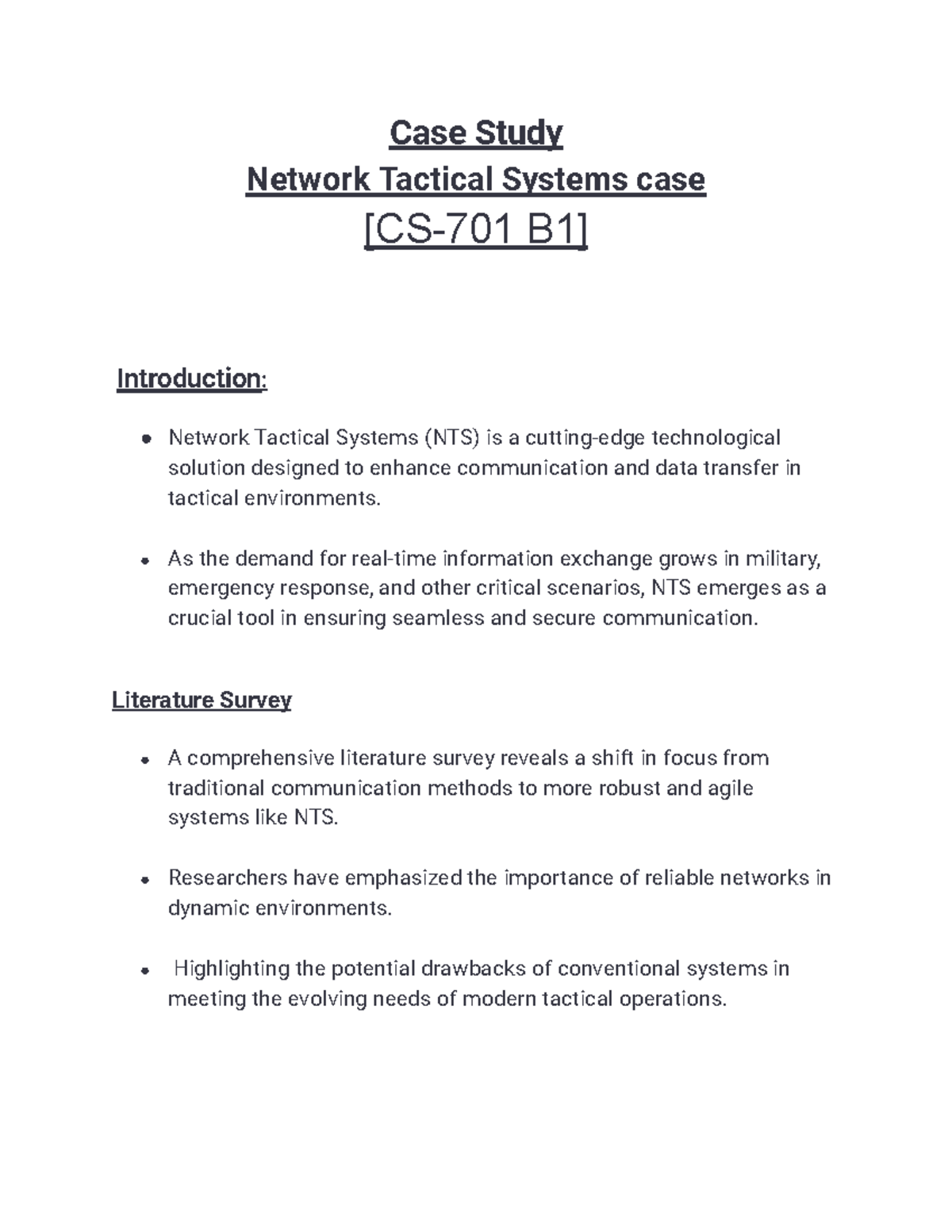 Cn case study - kdmvdmcs - Case Study Network Tactical Systems case [CS ...