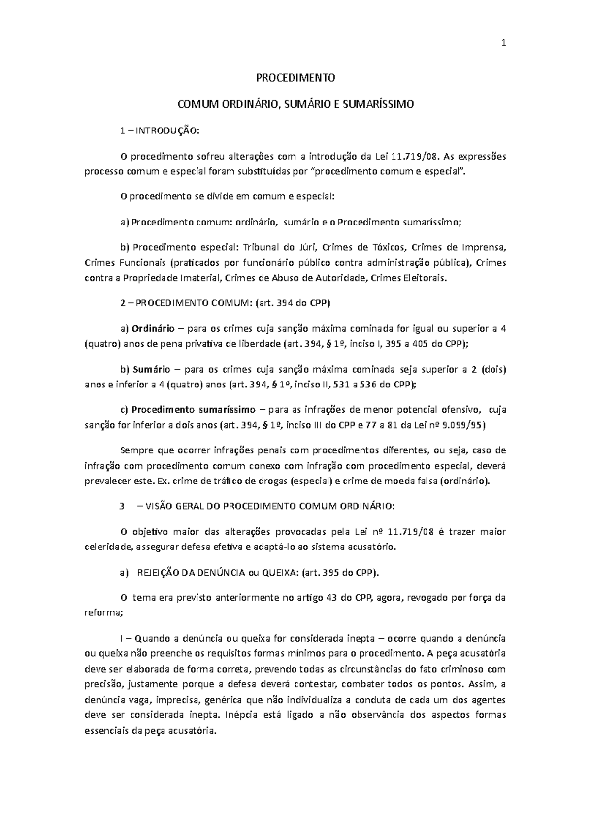 Procedimento - Penal - 1 PROCEDIMENTO COMUM ORDINÁRIO, SUMÁRIO E ...