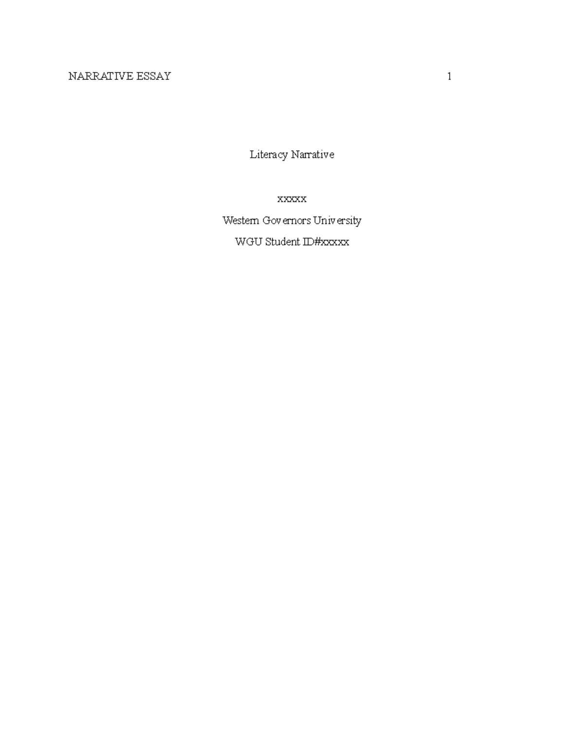 C455 DIT1 - NARRATIVE ESSAY 1 Literacy Narrative xxxxx Western ...