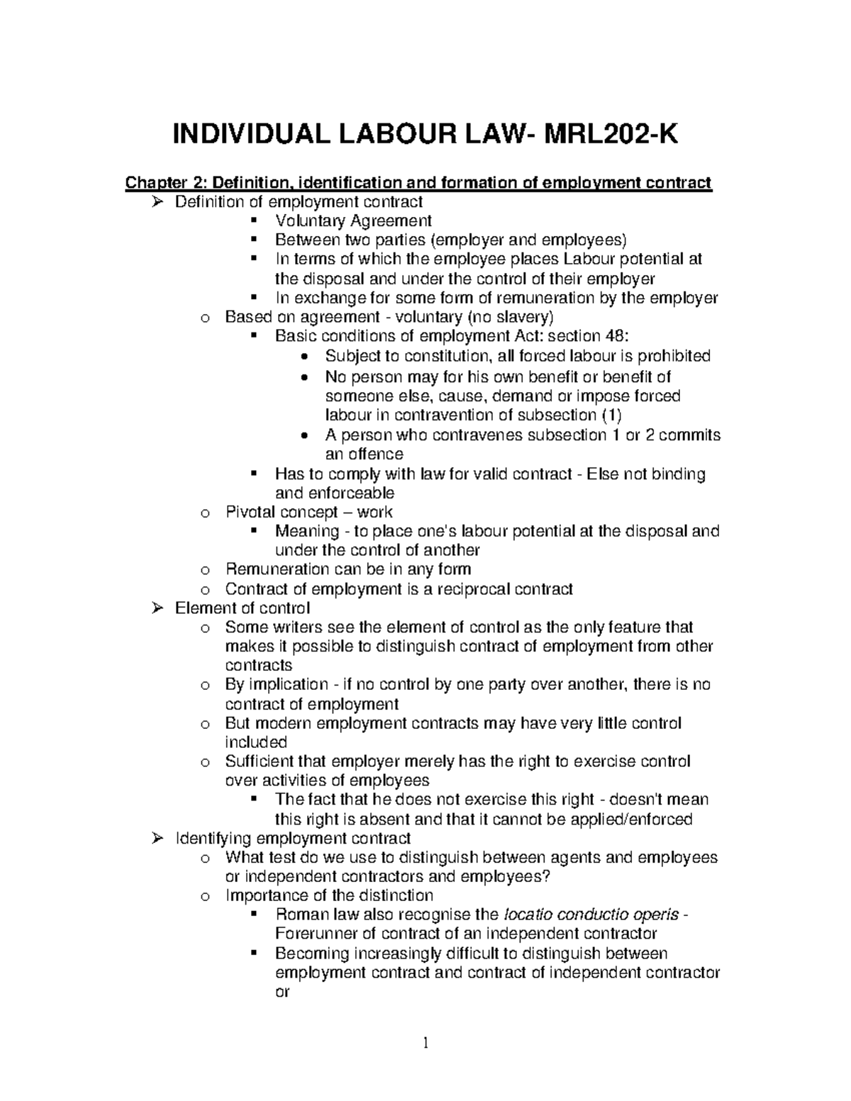 Offiwiz file - summary - INDIVIDUAL LABOUR LAW- MRL202-K Chapter 2 ...