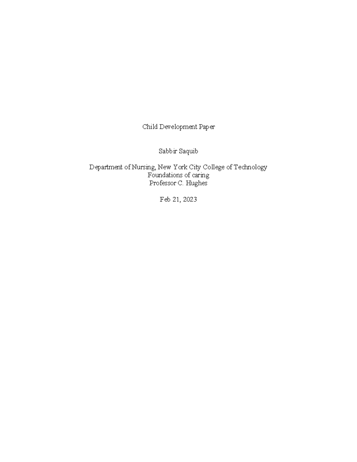 Child Development Paper - Child Development Paper Sabbir Saquib ...
