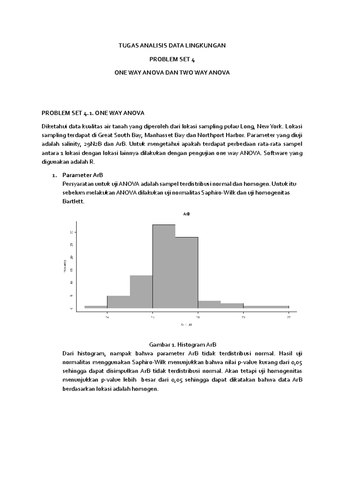 PS04 ADL 01 - tugas - TUGAS ANALISIS DATA LINGKUNGAN PROBLEM SET 4 ONE WAY ANOVA DAN TWO WAY ...