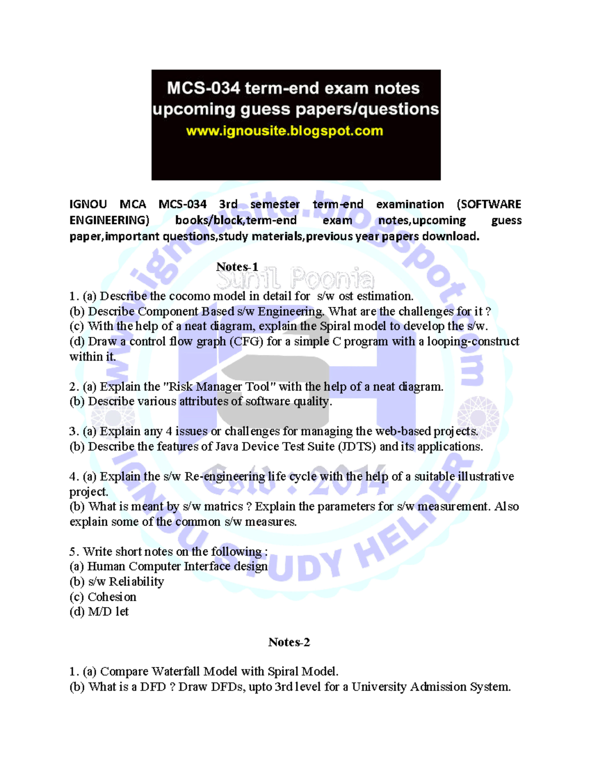 MCS-034 notes - IGNOU MCA MCS-034 3rd semester term-end examination ...