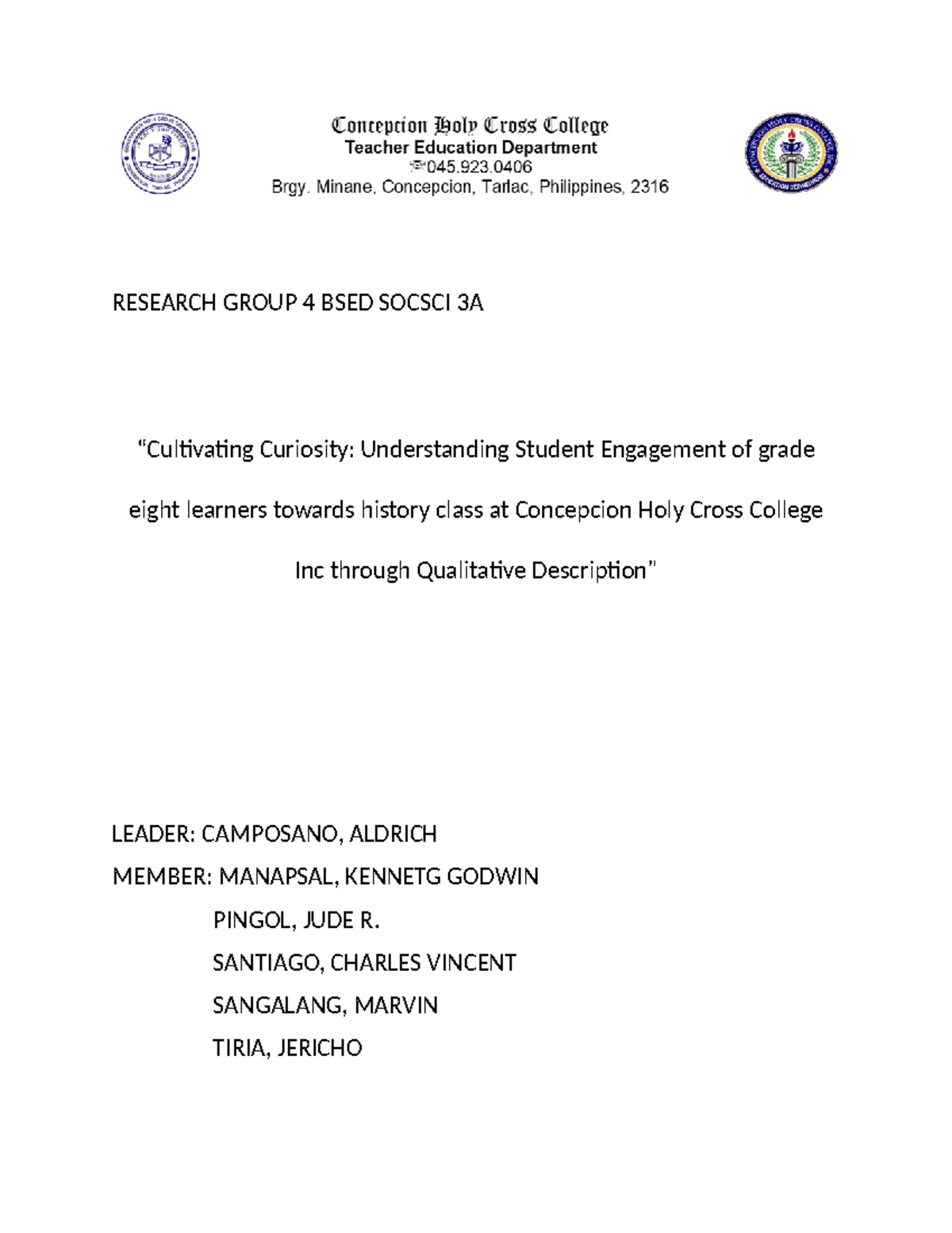 NEW- Research- Final - RESEARCH GROUP 4 BSED SOCSCI 3A “Cultivating ...