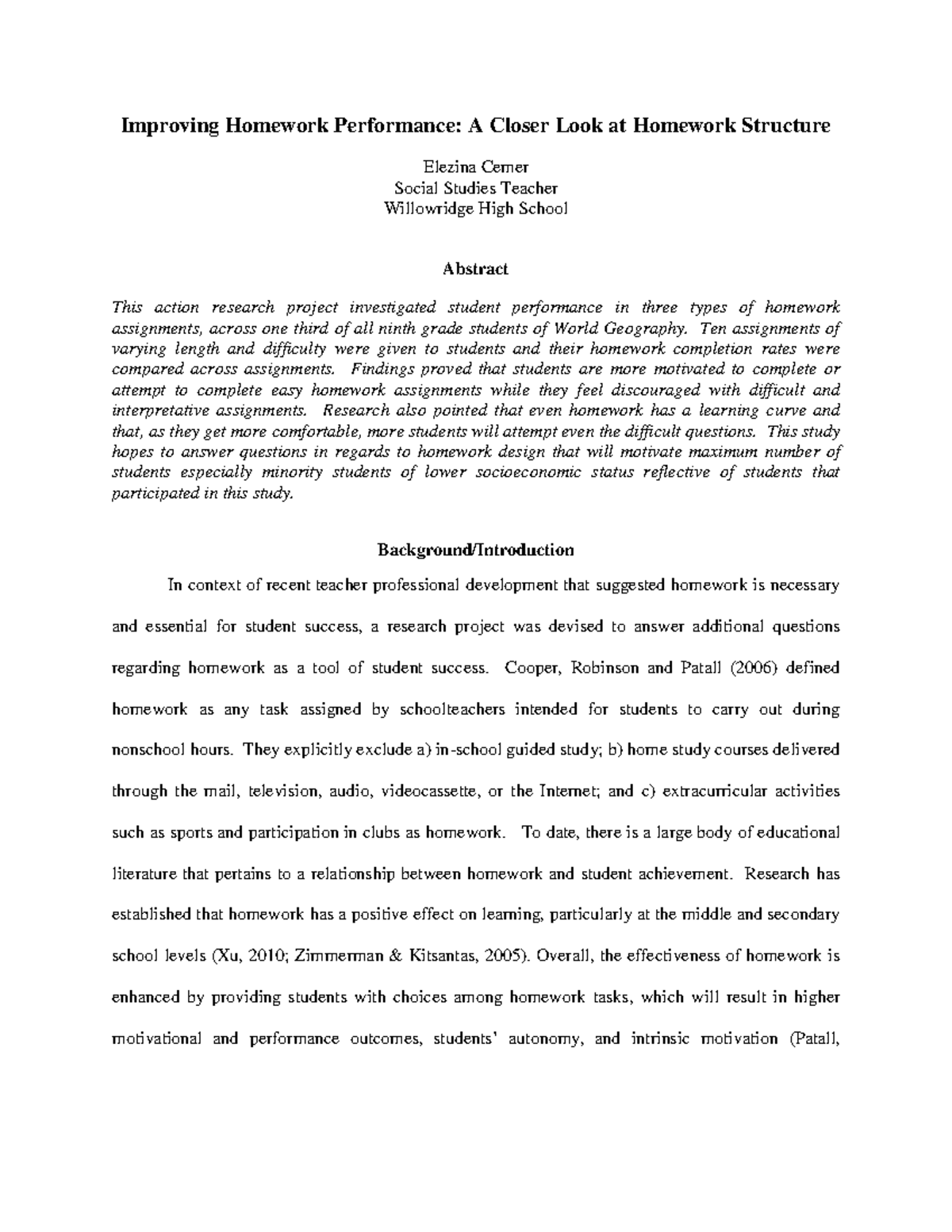 Improving homework performance A closer look at homework structure ...