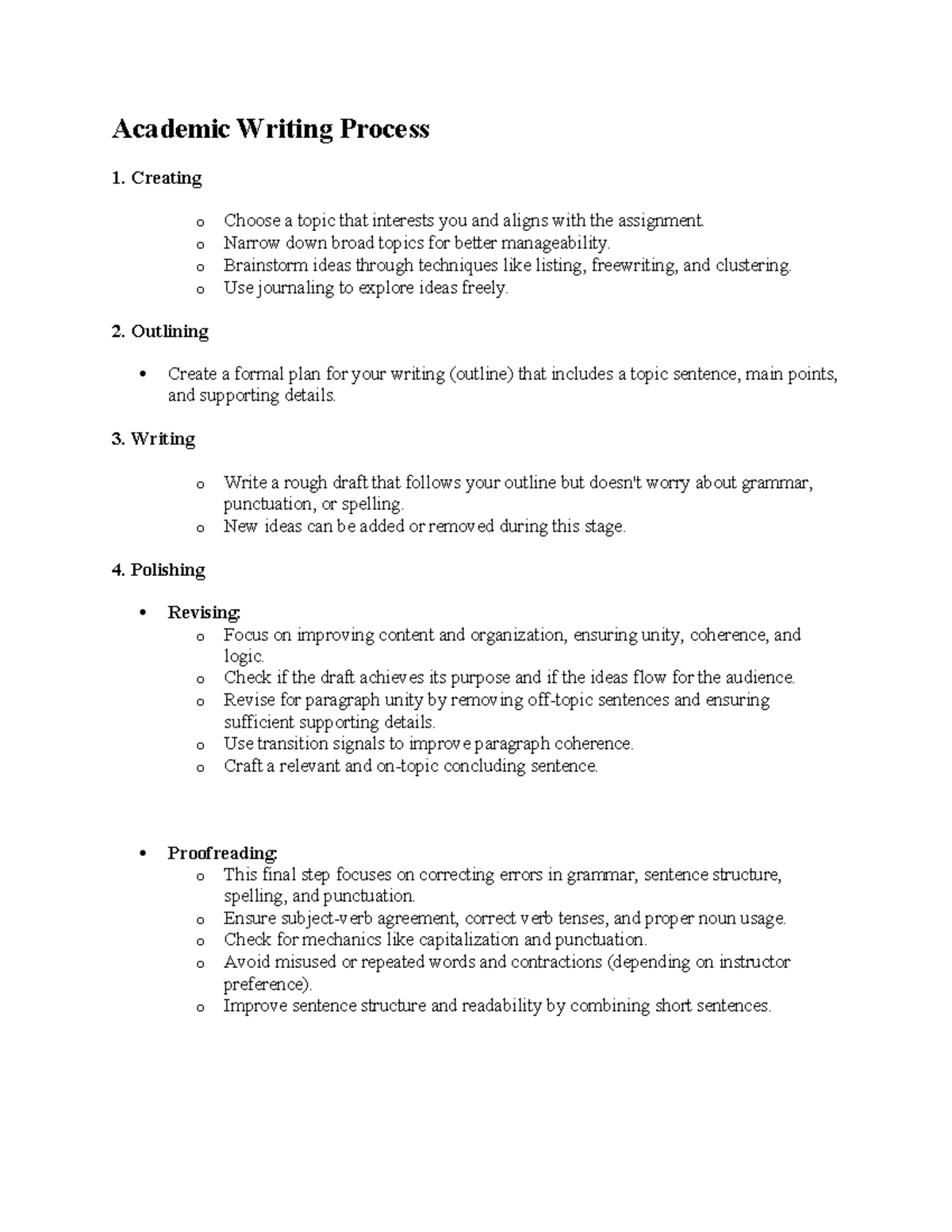 Academic Writing Process Summary - Academic Writing Process 1. Creating ...