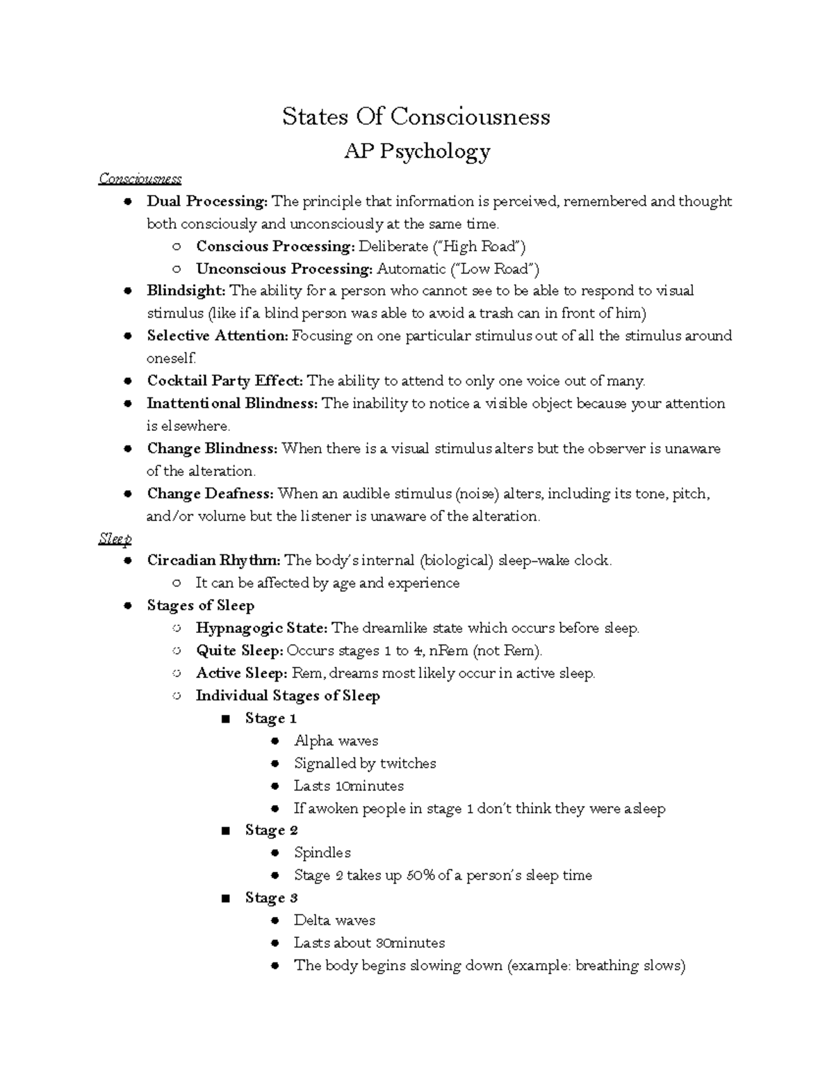psych states of consciousness study guide - States Of Consciousness AP ...