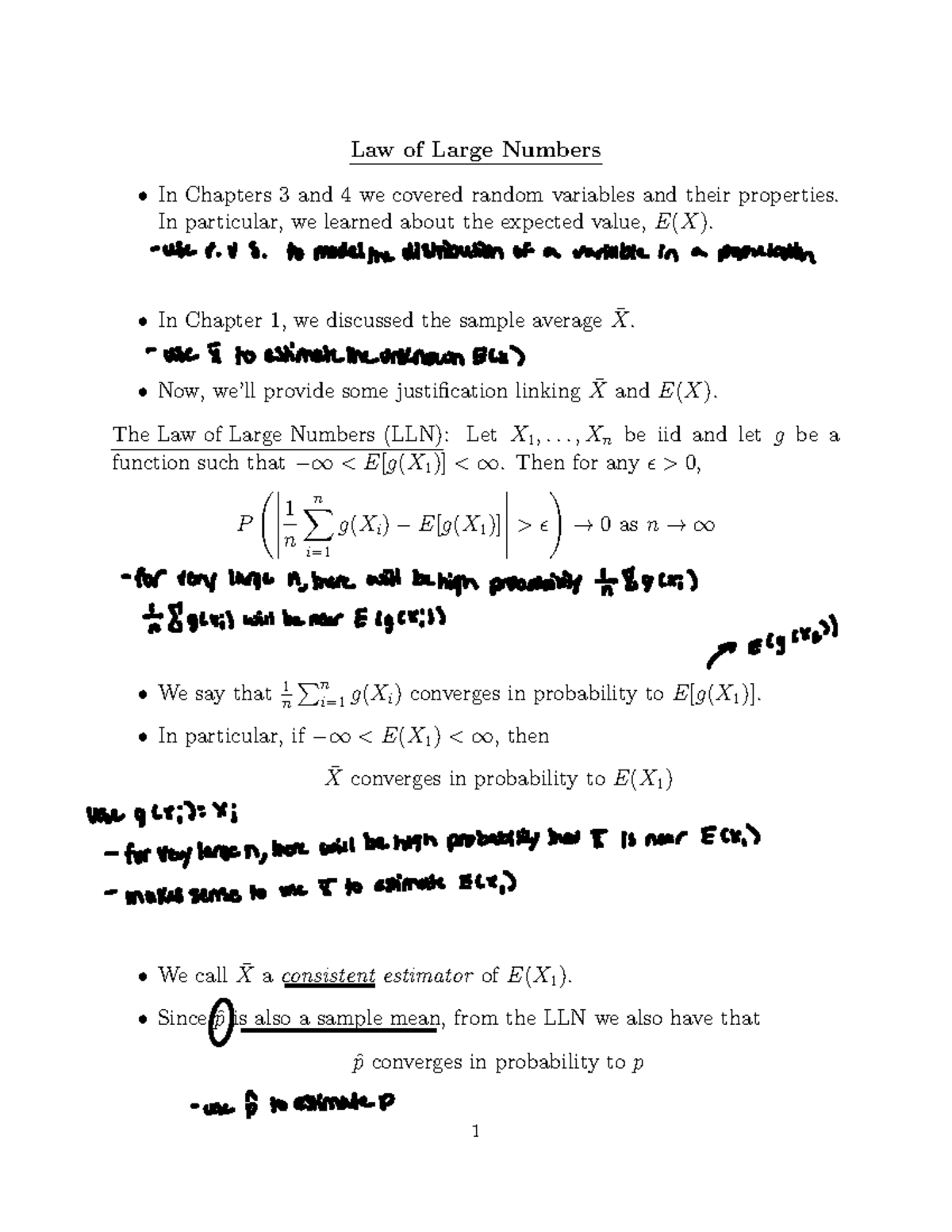 Math 3200 Chapter 5 Notes - Law of Large Numbers In Chapters 3 and 4 we ...