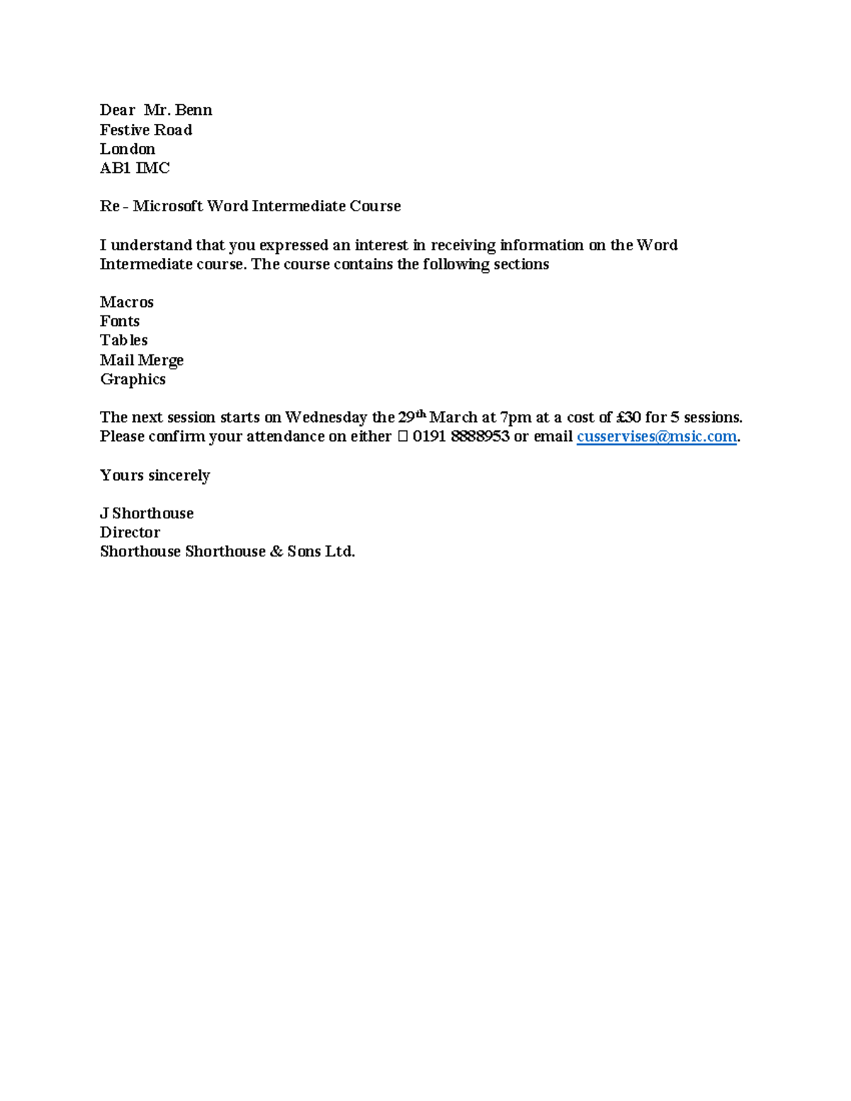 Merge - Dear Mr. Benn Festive Road London AB1 IMC Re - Microsoft Word ...