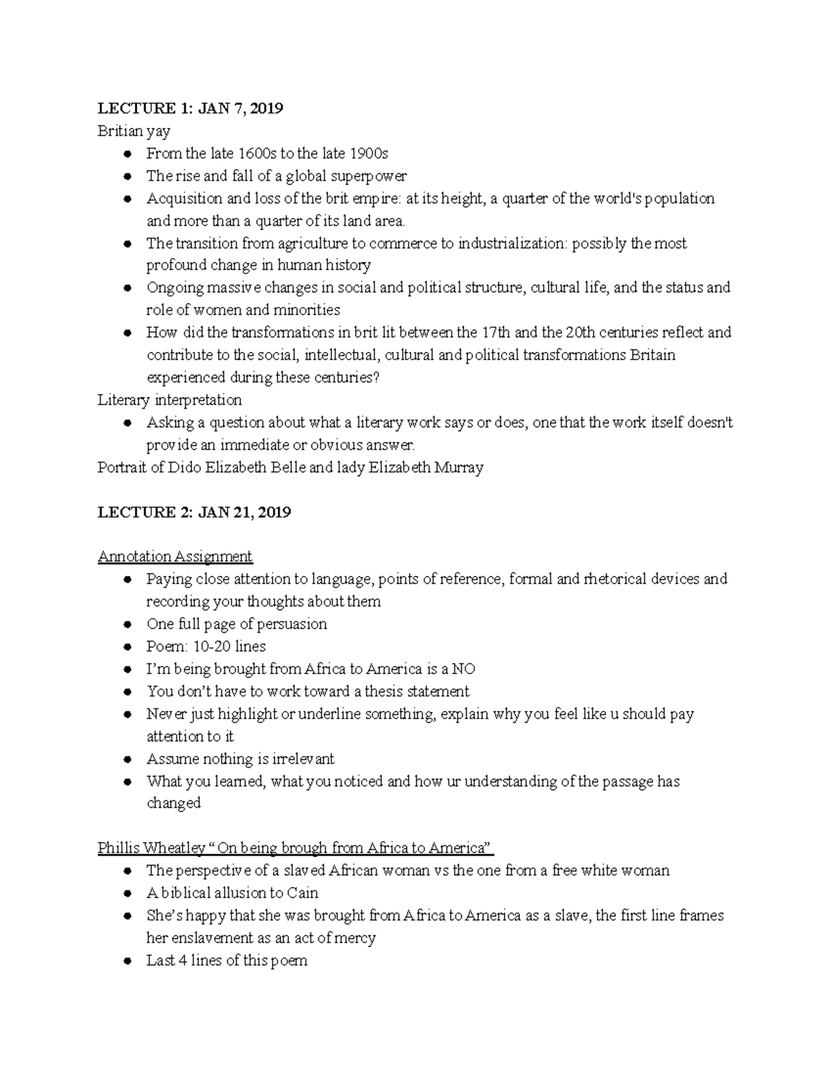 ENG203- BRIT LIT 2 - LECTURE 1: JAN 7, 2019 Britian yay From the late ...