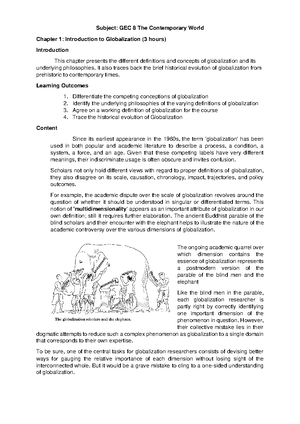 GEC 8 Lesson 1 - none - Subject: GEC 8 The Contemporary World Chapter 1: Introduction to - Studocu