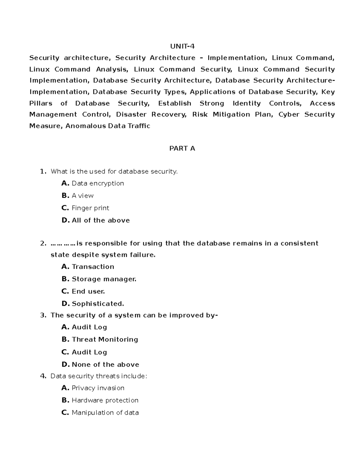 18CSC364J - Information Security MCQ UNIT 4 - UNIT- Security architecture, Security Architecture ...